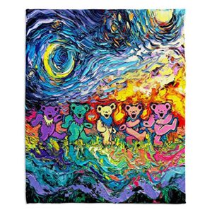 dia noche fleece blankets soft fuzzy 4 sizes! by aja ann – van gogh dancing bears – large 80″ x 60″