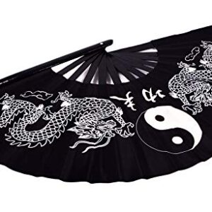 Amajiji Large Rave Folding Hand Fan for Men/Women, Chinese Japanese Kung Fu Tai Chi Handheld Fan Performance Fan Festival Gift Fan Craft Fan Folding Fan Dance Fan (Black Dragon)