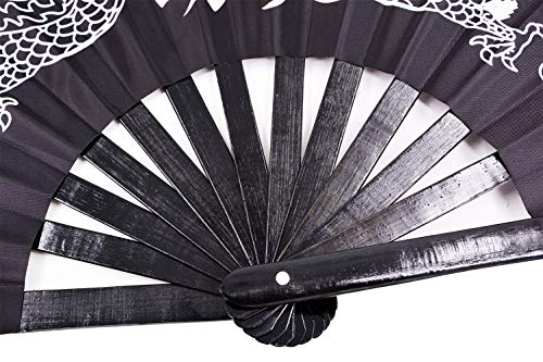 Amajiji Large Rave Folding Hand Fan for Men/Women, Chinese Japanese Kung Fu Tai Chi Handheld Fan Performance Fan Festival Gift Fan Craft Fan Folding Fan Dance Fan (Black Dragon)