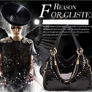 Yan Show Women Patent Leather Chain Handbags Shoulder Bags for Ladies Sequin Purse Black Large