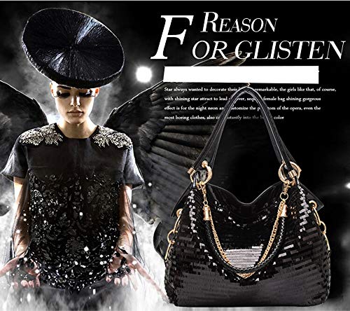 Yan Show Women Patent Leather Chain Handbags Shoulder Bags for Ladies Sequin Purse Black Large