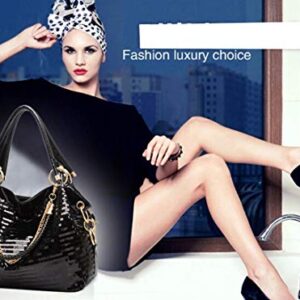 Yan Show Women Patent Leather Chain Handbags Shoulder Bags for Ladies Sequin Purse Black Large