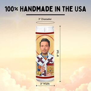 Ben Affleck Celebrity Prayer Candle - Funny Saint Candle - 8 inch Glass Prayer Votive - 100% Handmade in USA - Novelty Celebrity Gift