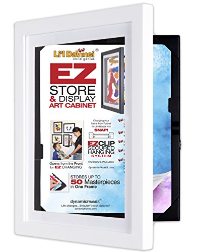 Package of 2 Li'l Davinci® Kid's Art Frames - front-opening, EZ Store wooden frames that allow you to hold up to 50 items in each! (2 frames for 8.5x11 items, White)