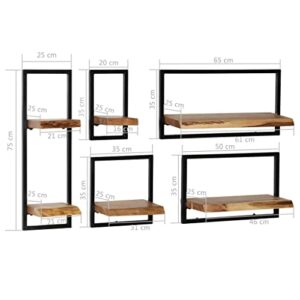 vidaXL Solid Wood Acacia 5 Piece Wall Shelf Set Home Bedroom Floating Living Room Office Wooden Book Ledge Display Unit Stand Steel