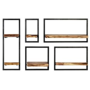 vidaXL Solid Wood Acacia 5 Piece Wall Shelf Set Home Bedroom Floating Living Room Office Wooden Book Ledge Display Unit Stand Steel