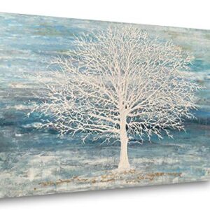 Yihui Arts Abstract Landscape Canvas Art Hand Painted 3D Tree Paintings with Gold Foil for Wall Decor Modern Artwork Pictures Living Room Bedroom Decoration