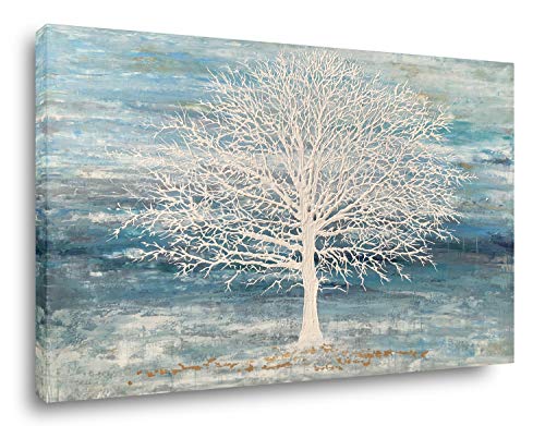 Yihui Arts Abstract Landscape Canvas Art Hand Painted 3D Tree Paintings with Gold Foil for Wall Decor Modern Artwork Pictures Living Room Bedroom Decoration