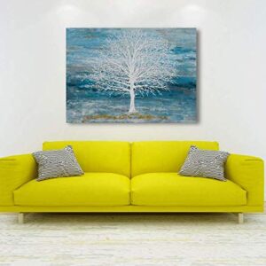 Yihui Arts Abstract Landscape Canvas Art Hand Painted 3D Tree Paintings with Gold Foil for Wall Decor Modern Artwork Pictures Living Room Bedroom Decoration