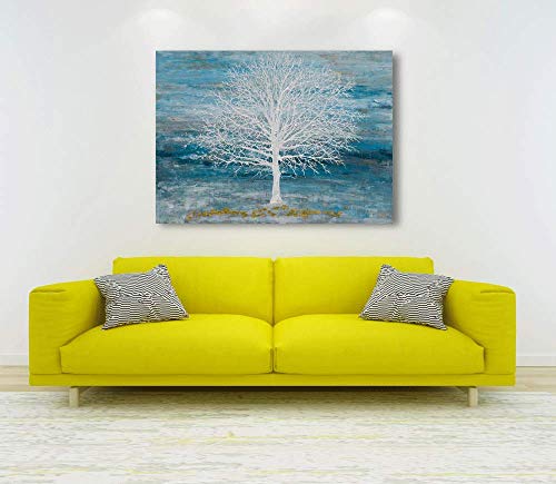 Yihui Arts Abstract Landscape Canvas Art Hand Painted 3D Tree Paintings with Gold Foil for Wall Decor Modern Artwork Pictures Living Room Bedroom Decoration