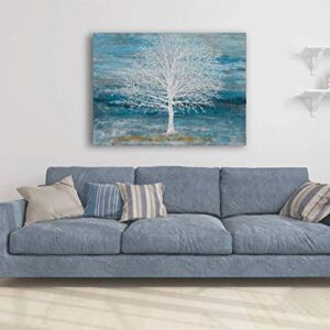 Yihui Arts Abstract Landscape Canvas Art Hand Painted 3D Tree Paintings with Gold Foil for Wall Decor Modern Artwork Pictures Living Room Bedroom Decoration