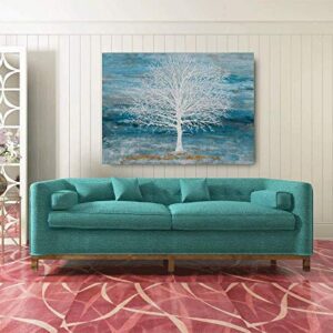 Yihui Arts Abstract Landscape Canvas Art Hand Painted 3D Tree Paintings with Gold Foil for Wall Decor Modern Artwork Pictures Living Room Bedroom Decoration