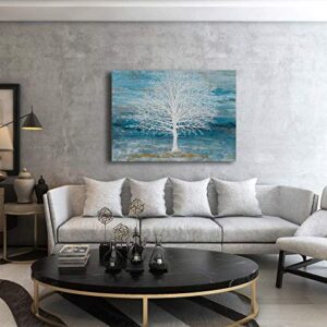 Yihui Arts Abstract Landscape Canvas Art Hand Painted 3D Tree Paintings with Gold Foil for Wall Decor Modern Artwork Pictures Living Room Bedroom Decoration