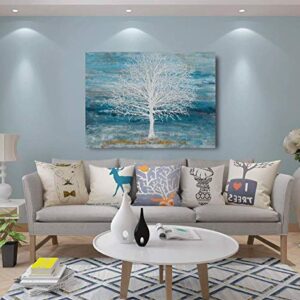 Yihui Arts Abstract Landscape Canvas Art Hand Painted 3D Tree Paintings with Gold Foil for Wall Decor Modern Artwork Pictures Living Room Bedroom Decoration