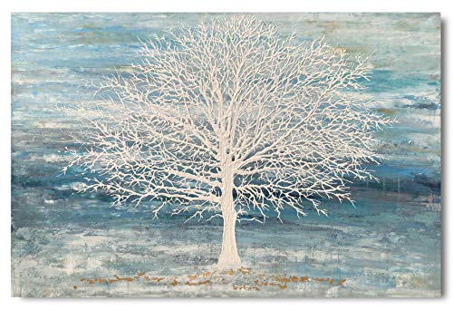 Yihui Arts Abstract Landscape Canvas Art Hand Painted 3D Tree Paintings with Gold Foil for Wall Decor Modern Artwork Pictures Living Room Bedroom Decoration