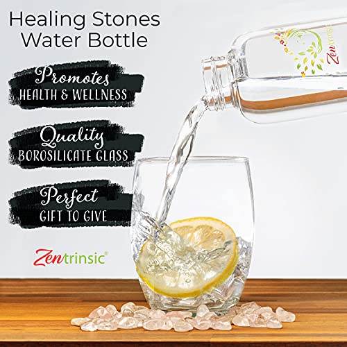 Zentrinsic Crystal-Infused-Water-Bottle, Inc 3 crystals- Rose-Quartz-Clear-Quartz & Amethyst Eco-Friendly and perfect for yoga-meditation-reiki-spiritual-gifts Healing Stones and Elixir Energy 16.9 oz