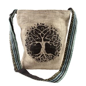 tree of life canvas crossbody sling purse with tranquil boho stripes, made with hemp and cotton, great for festivals, beach, everyday wear & more