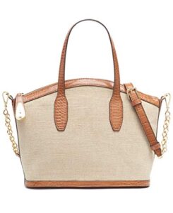 calvin klein statement series lock daytonna leather top zip satchel, natural