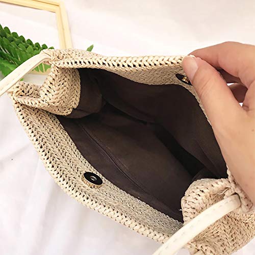 Aphoraeny Straw Beach Bag Buckets Totes Handbag Shoulder Bag Tote Bag Women Summer Handbag (Dark Beige)