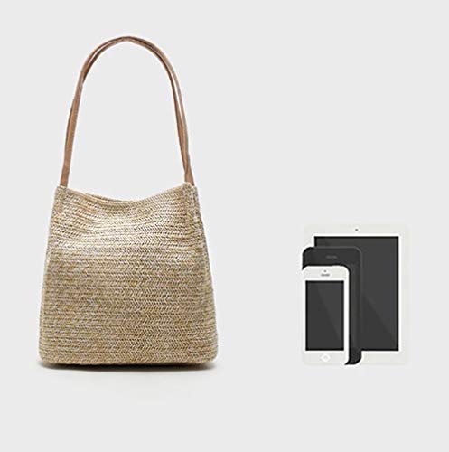 Aphoraeny Straw Beach Bag Buckets Totes Handbag Shoulder Bag Tote Bag Women Summer Handbag (Dark Beige)