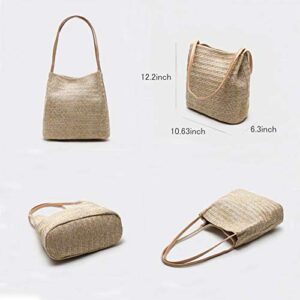 Aphoraeny Straw Beach Bag Buckets Totes Handbag Shoulder Bag Tote Bag Women Summer Handbag (Dark Beige)