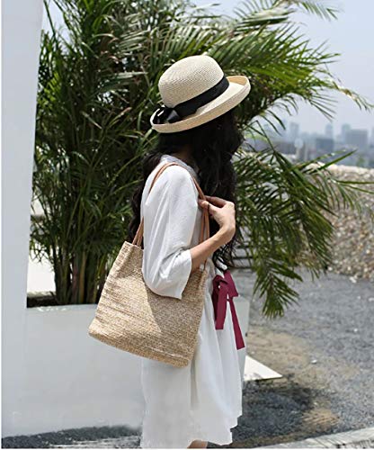 Aphoraeny Straw Beach Bag Buckets Totes Handbag Shoulder Bag Tote Bag Women Summer Handbag (Dark Beige)