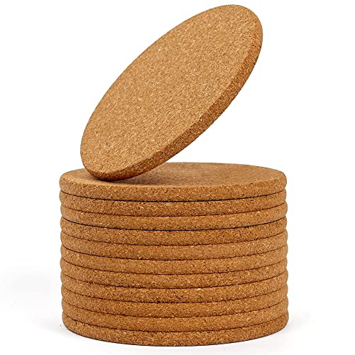 Noe & Malu Round Edges Cork Coasters 4" Diameter 1/4" Thick, Set of 12 Wooden Drink Coasters Absorbent Heat Resistant Reusable Tea or Coffee Coaster, Reusable Saucers for Wine Glasses Cups Mugs