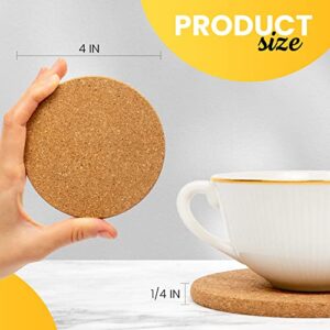 Noe & Malu Round Edges Cork Coasters 4" Diameter 1/4" Thick, Set of 12 Wooden Drink Coasters Absorbent Heat Resistant Reusable Tea or Coffee Coaster, Reusable Saucers for Wine Glasses Cups Mugs