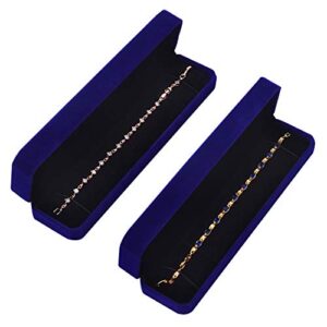 iSuperb Set of 2 Blue Velvet Necklace Chain Bracelet Display Case Storage Jewelry Gift Box 8.7x1.6x2inch