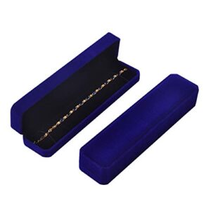 iSuperb Set of 2 Blue Velvet Necklace Chain Bracelet Display Case Storage Jewelry Gift Box 8.7x1.6x2inch