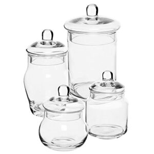 MyGift Decorative Glass Apothecary Candy Jars, Small Wedding Events Table Centerpiece Storage Canisters with Lids, Set of 4