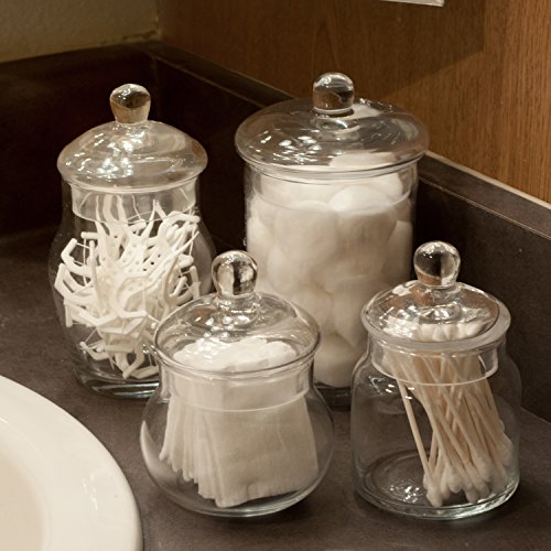 MyGift Decorative Glass Apothecary Candy Jars, Small Wedding Events Table Centerpiece Storage Canisters with Lids, Set of 4