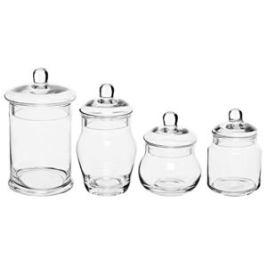 MyGift Decorative Glass Apothecary Candy Jars, Small Wedding Events Table Centerpiece Storage Canisters with Lids, Set of 4