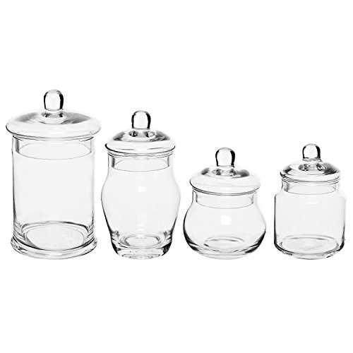 MyGift Decorative Glass Apothecary Candy Jars, Small Wedding Events Table Centerpiece Storage Canisters with Lids, Set of 4