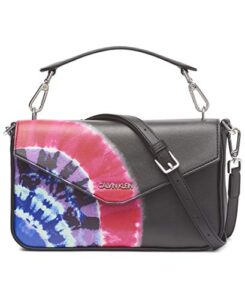 calvin klein statement series lock daytonna leather flap convertible shoulder bag & crossbody, black multi print