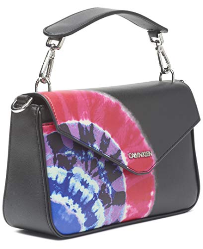 Calvin Klein Statement Series Lock Daytonna Leather Flap Convertible Shoulder Bag & Crossbody, Black Multi Print