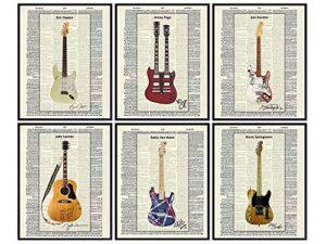 guitar wall decor poster set – musician gifts for jimi hendrix, eddie van halen, john lennon, jimmy page, eric clapton, music fans – home decor, wall art, print set – 8×10