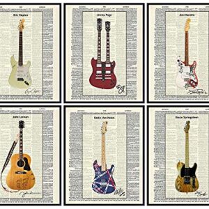 Guitar Wall Decor Poster Set - Musician Gifts for Jimi Hendrix, Eddie Van Halen, John Lennon, Jimmy Page, Eric Clapton, Music Fans - Home Decor, Wall Art, Print Set - 8x10