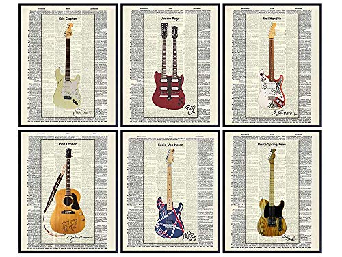 Guitar Wall Decor Poster Set - Musician Gifts for Jimi Hendrix, Eddie Van Halen, John Lennon, Jimmy Page, Eric Clapton, Music Fans - Home Decor, Wall Art, Print Set - 8x10