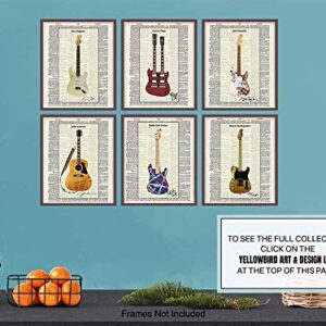 Guitar Wall Decor Poster Set - Musician Gifts for Jimi Hendrix, Eddie Van Halen, John Lennon, Jimmy Page, Eric Clapton, Music Fans - Home Decor, Wall Art, Print Set - 8x10