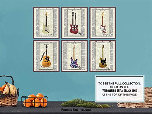 Guitar Wall Decor Poster Set - Musician Gifts for Jimi Hendrix, Eddie Van Halen, John Lennon, Jimmy Page, Eric Clapton, Music Fans - Home Decor, Wall Art, Print Set - 8x10