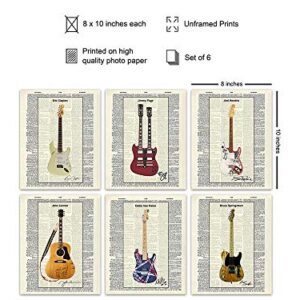 Guitar Wall Decor Poster Set - Musician Gifts for Jimi Hendrix, Eddie Van Halen, John Lennon, Jimmy Page, Eric Clapton, Music Fans - Home Decor, Wall Art, Print Set - 8x10