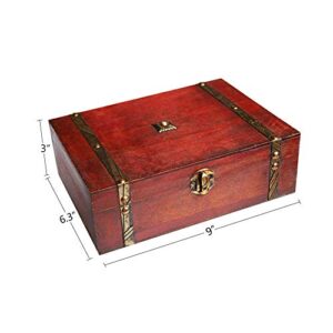 SICOHOME Treasure Box,9.0" Pirate Small Wooden Box for Jewelry Storage,Cards Collection,Gifts and Home Decoration