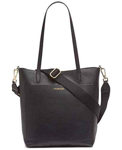 Calvin Klein Larissa Pebble Leather North/South Tote, Black/Gold