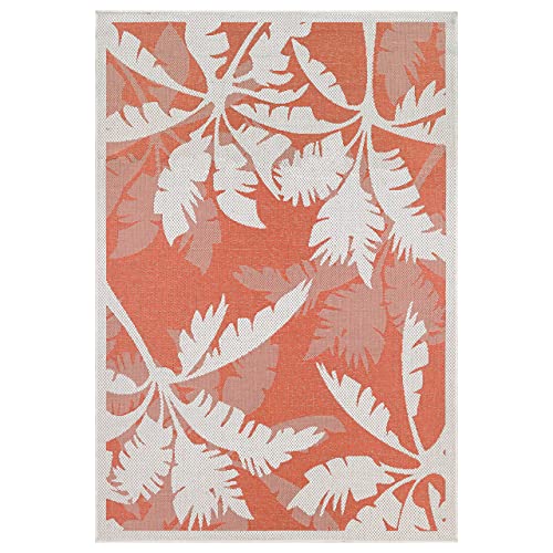 Couristan Monaco Indoor/Outdoor Area Rug for Patios, Decks, Kitchens, and Laundry Rooms, All-Weather, Pet-Friendly and Easy to Clean, Coastal Flora Pattern in Ivory-Orange, 5'3" x 7'6"