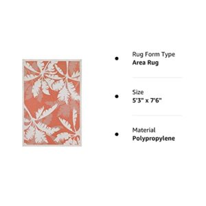 Couristan Monaco Indoor/Outdoor Area Rug for Patios, Decks, Kitchens, and Laundry Rooms, All-Weather, Pet-Friendly and Easy to Clean, Coastal Flora Pattern in Ivory-Orange, 5'3" x 7'6"