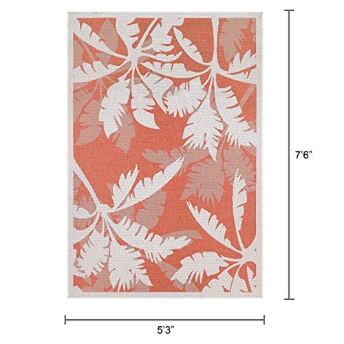 Couristan Monaco Indoor/Outdoor Area Rug for Patios, Decks, Kitchens, and Laundry Rooms, All-Weather, Pet-Friendly and Easy to Clean, Coastal Flora Pattern in Ivory-Orange, 5'3" x 7'6"