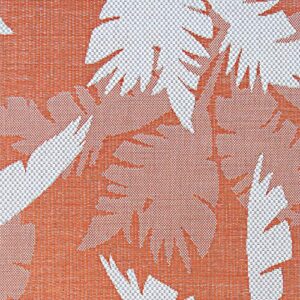 Couristan Monaco Indoor/Outdoor Area Rug for Patios, Decks, Kitchens, and Laundry Rooms, All-Weather, Pet-Friendly and Easy to Clean, Coastal Flora Pattern in Ivory-Orange, 5'3" x 7'6"