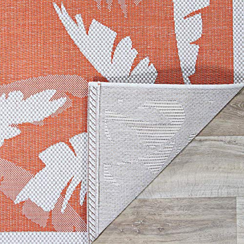 Couristan Monaco Indoor/Outdoor Area Rug for Patios, Decks, Kitchens, and Laundry Rooms, All-Weather, Pet-Friendly and Easy to Clean, Coastal Flora Pattern in Ivory-Orange, 5'3" x 7'6"