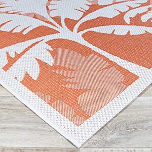 Couristan Monaco Indoor/Outdoor Area Rug for Patios, Decks, Kitchens, and Laundry Rooms, All-Weather, Pet-Friendly and Easy to Clean, Coastal Flora Pattern in Ivory-Orange, 5'3" x 7'6"